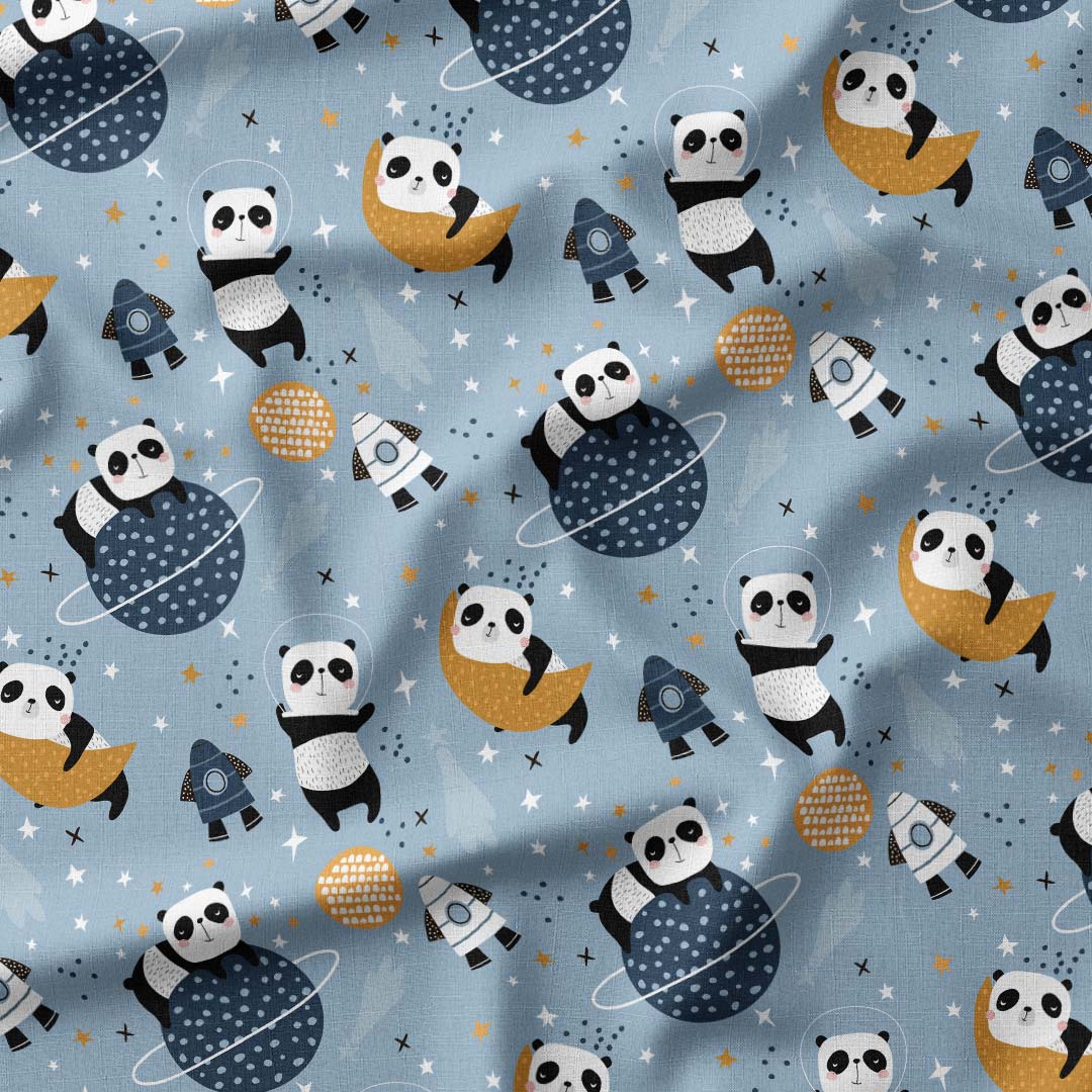 Pandas In Space Fabric for Outdoor Cushions, Dressmaking, Crafts – Custom Fabrics UK