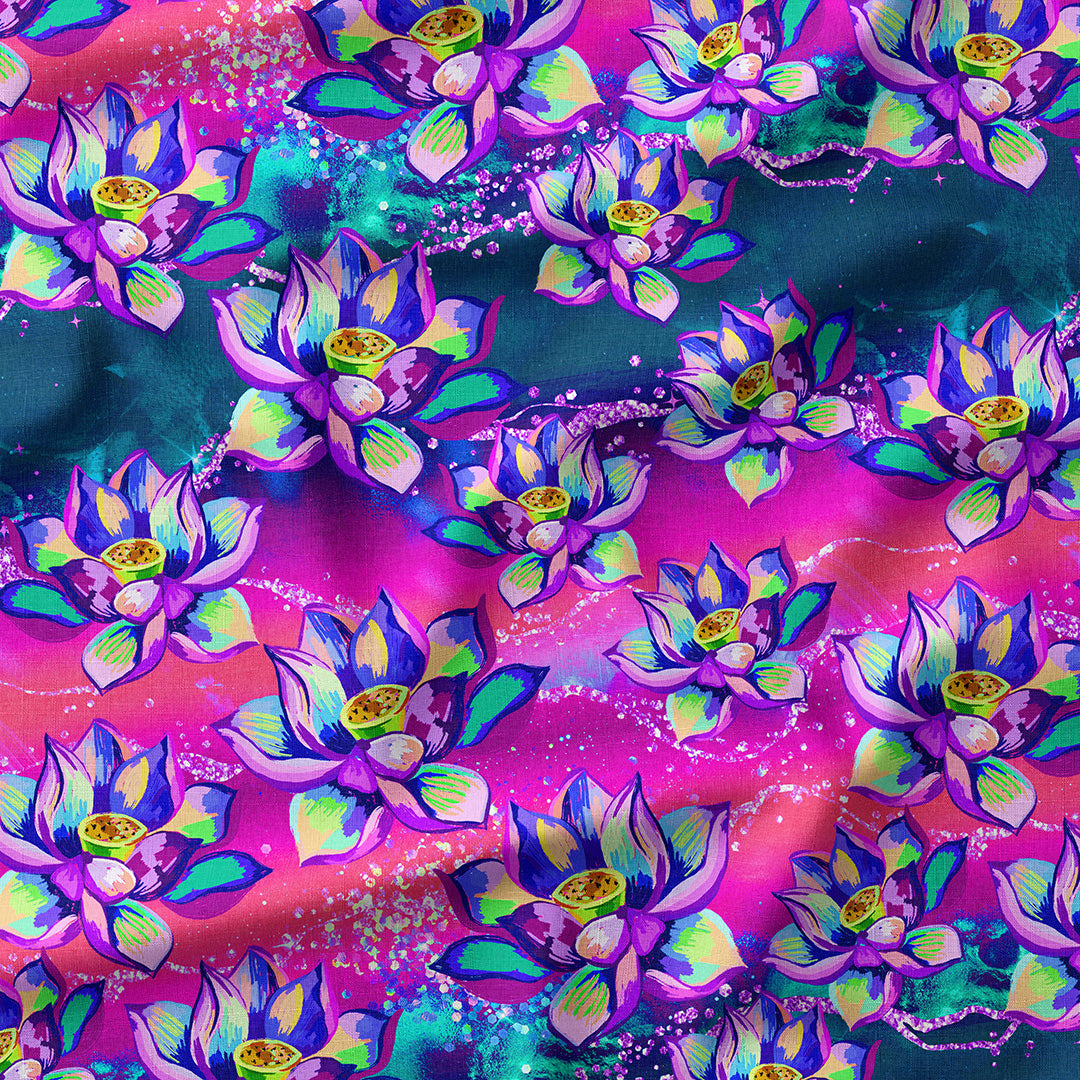 Jewel Lotus design fabric for Outdoor Cushions, Dressmaking, Crafts ...
