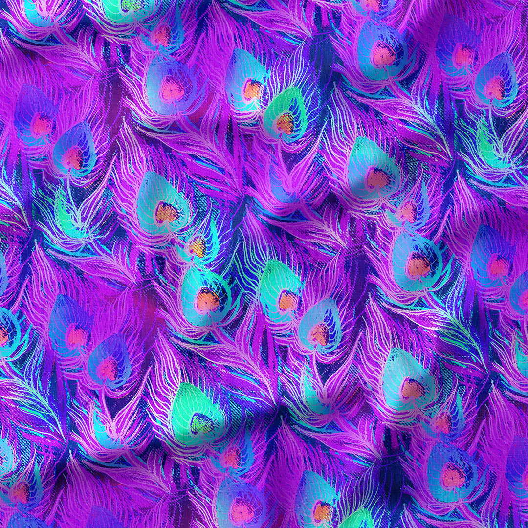 Purple Peacock Feathers design fabric for Outdoor Cushions, Dressmaking ...