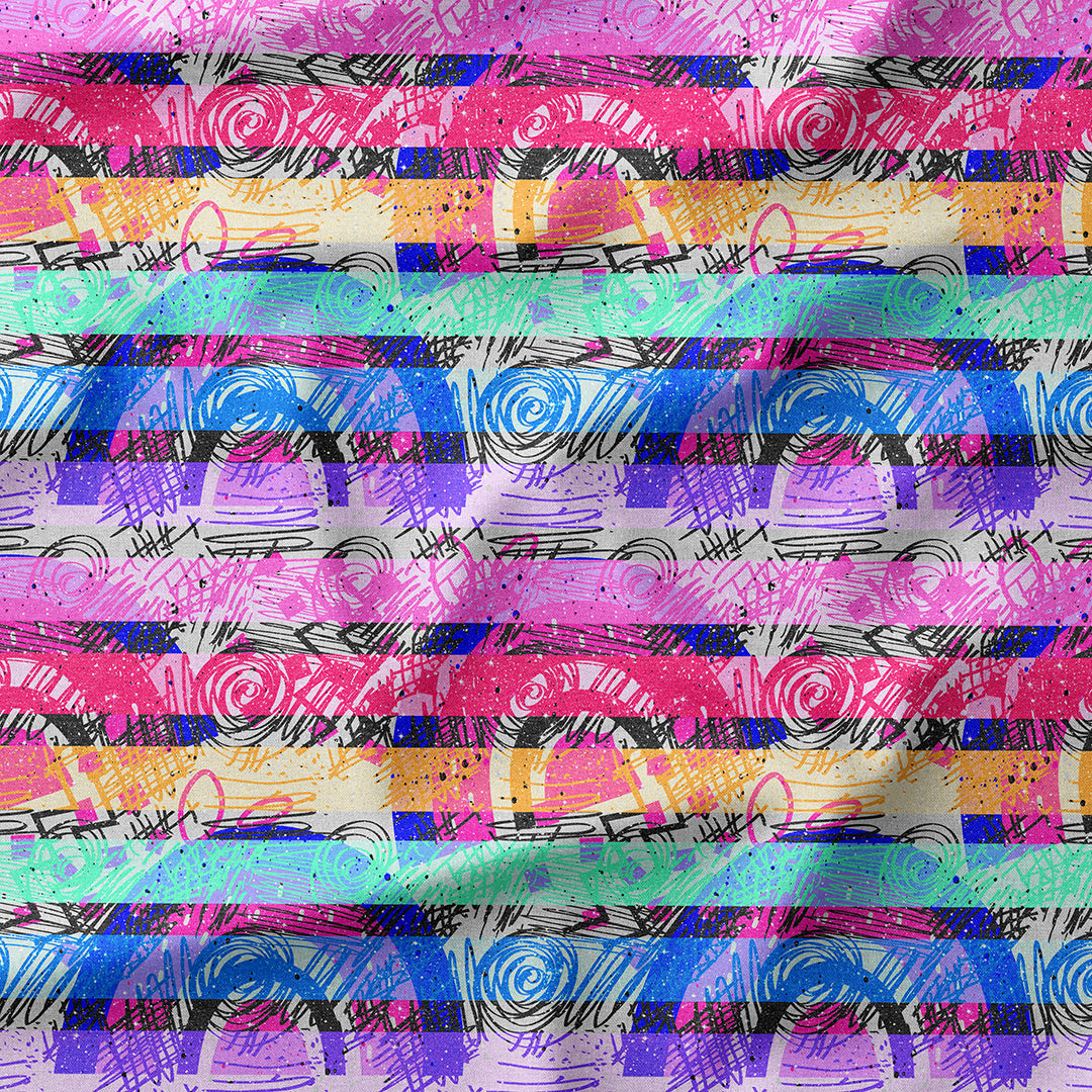 Rainbow Scribble Stripes design fabric for Outdoor Cushions ...