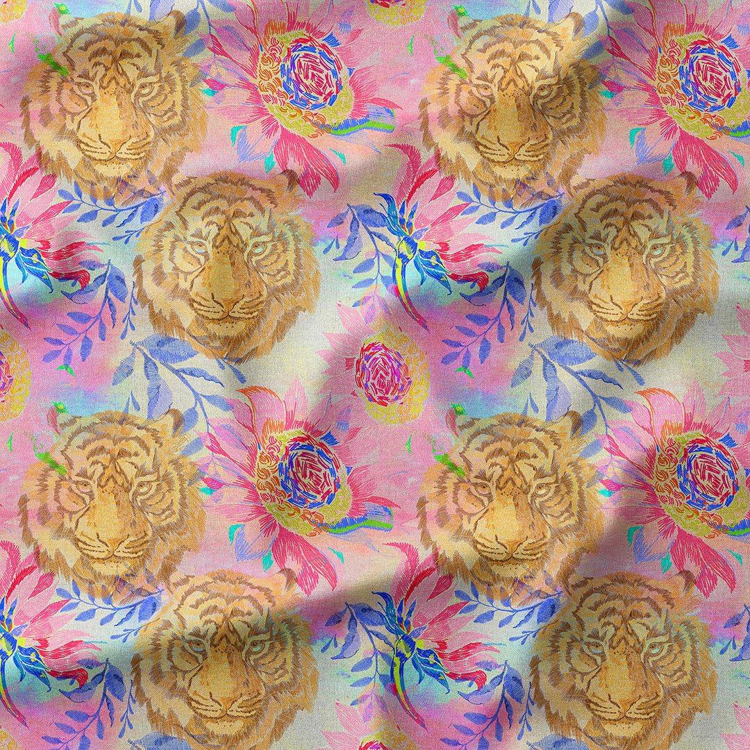 Stitched Summer Tiger design fabric for Outdoor Cushions, Dressmaking ...