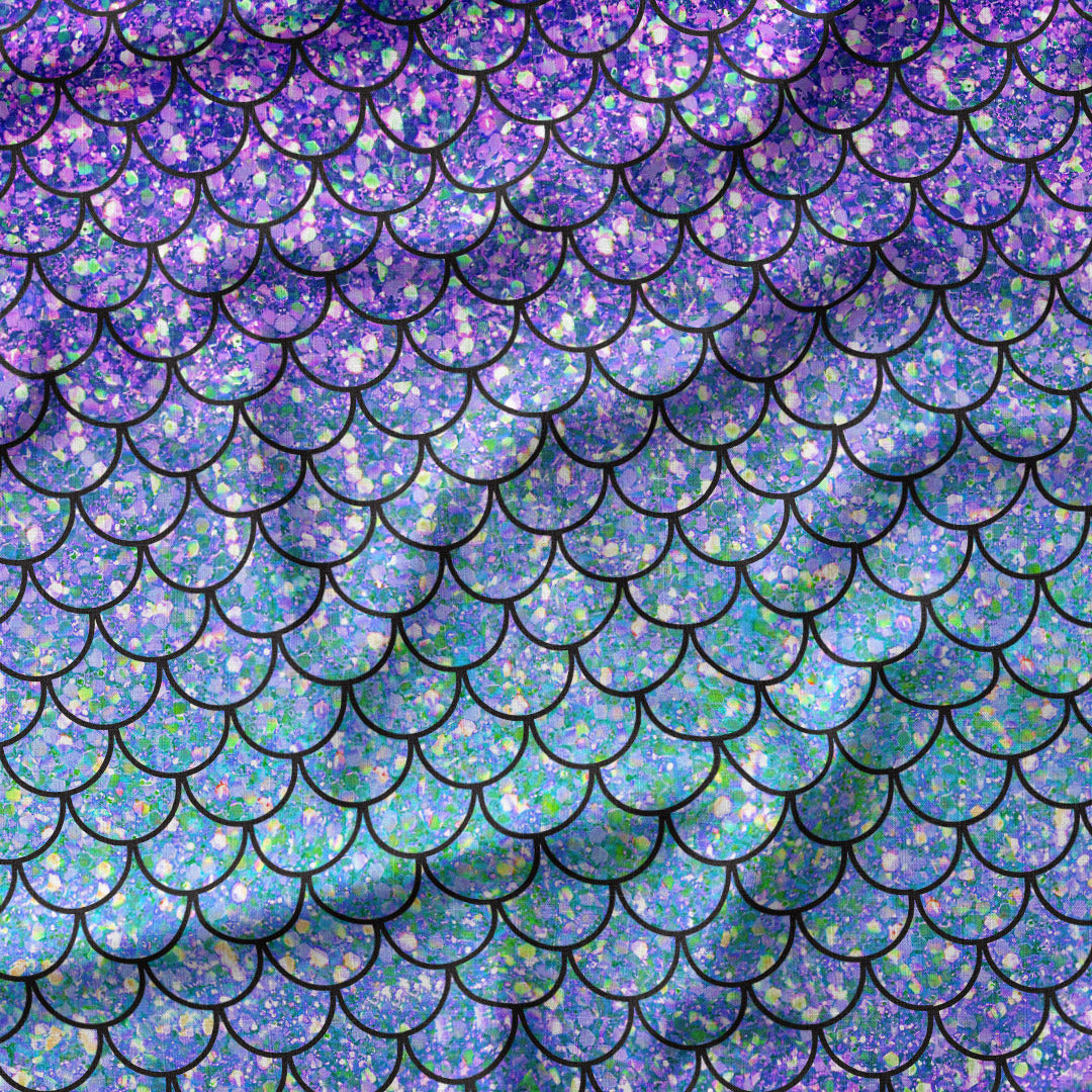 Glitter Mermaid Scales Purple Blue Fabric for Outdoor Cushions ...