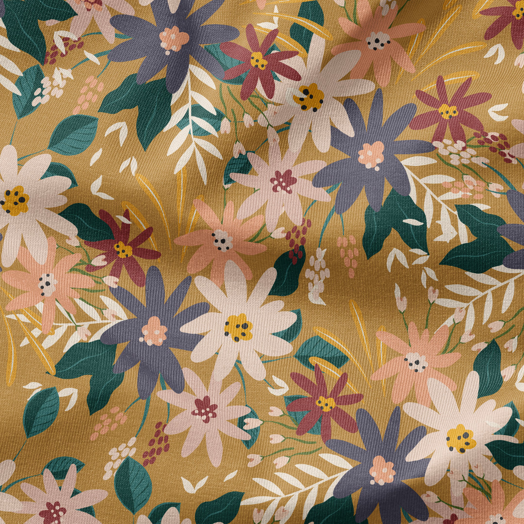 Leafy Mustard Floral available on various fabrics – Custom Fabrics UK