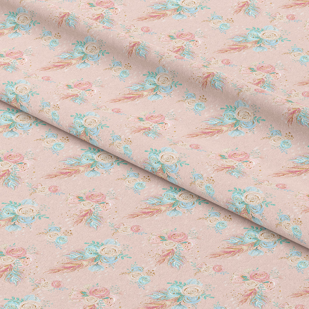 Boho Style Pink Roses Autumn fabric for Outdoor Cushions, Dressmaking ...