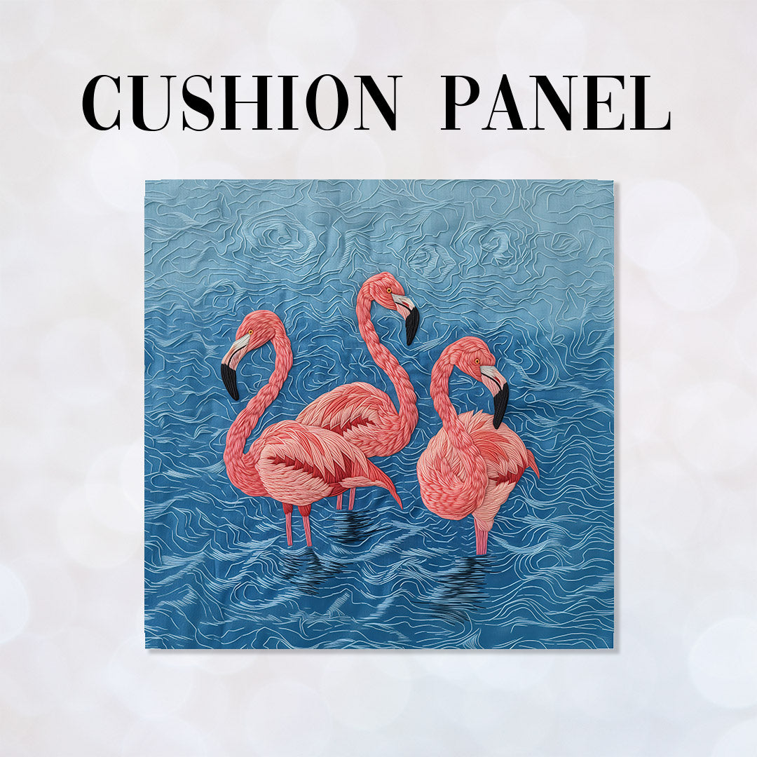 Embroidered Flamingos Fabric Panel for sewing Cushions. – Custom Fabrics UK