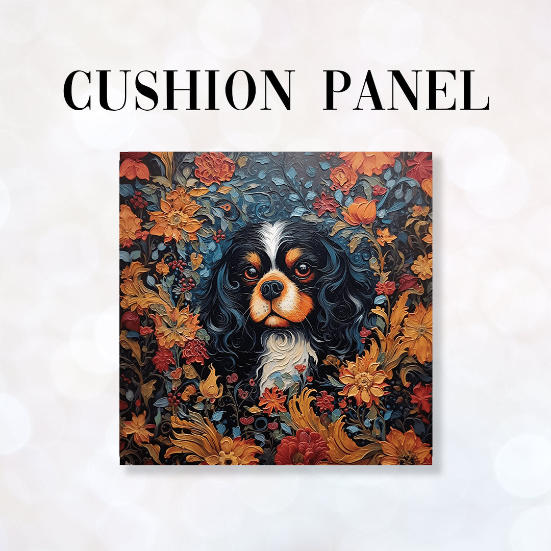 Floral Black and Tan King Charles Cavalier Fabric Panel for sewing ...