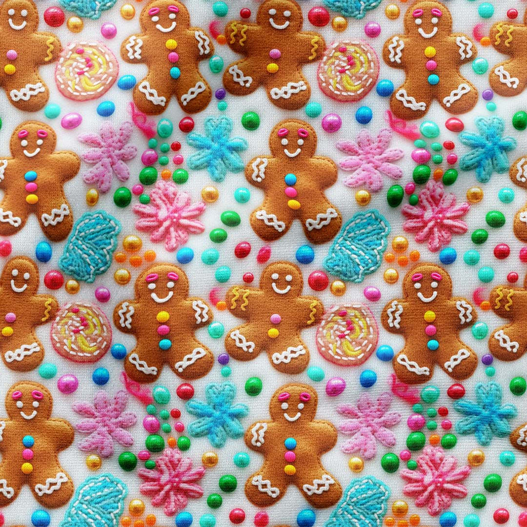 Colourful Gingerbread Man Fabric for Outdoor Cushions, Dressmaking ...