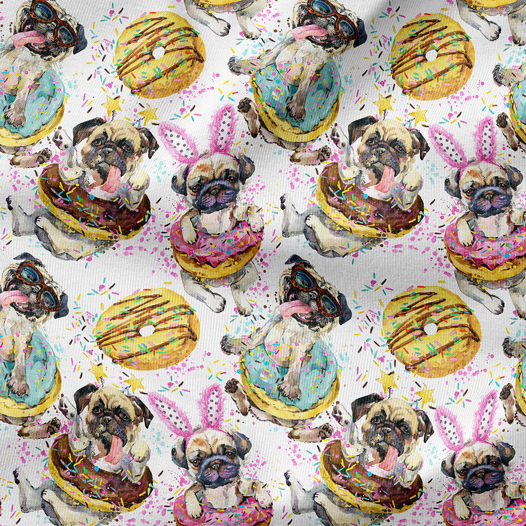 Donut Pug Dog Fabric for Crafts, Bag Making, Dressmaking and Outdoor ...