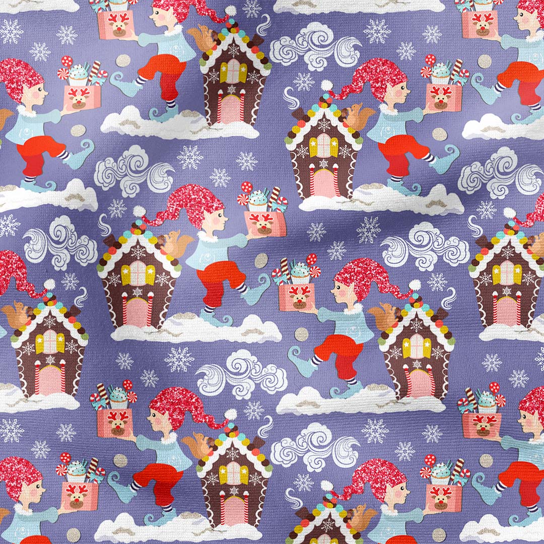 Dreamy Christmas Elves Fabric for Outdoor Cushions, Dressmaking, Crafts ...