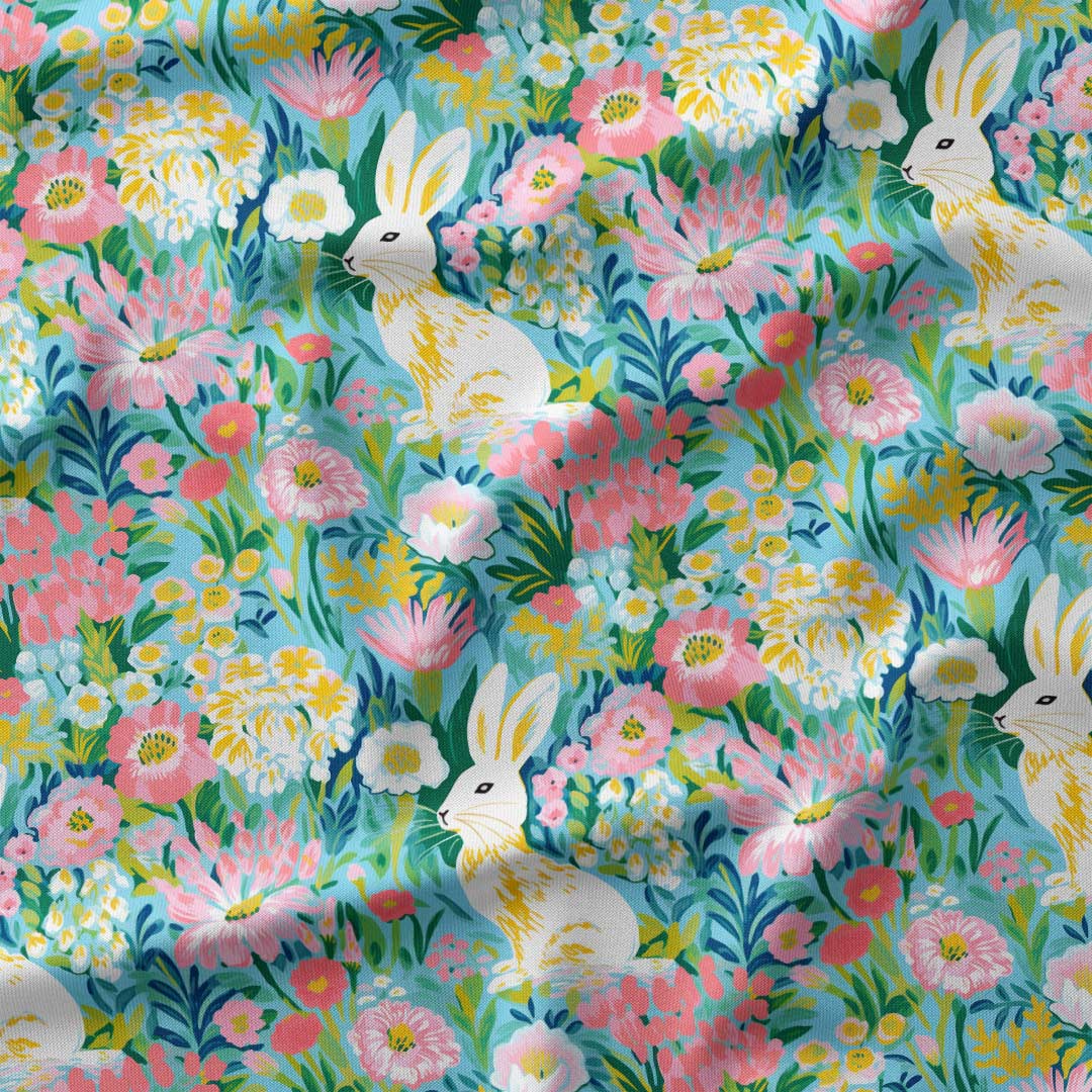 Spring Flowers Rabbit design fabric for Outdoor Cushions, Dressmaking ...