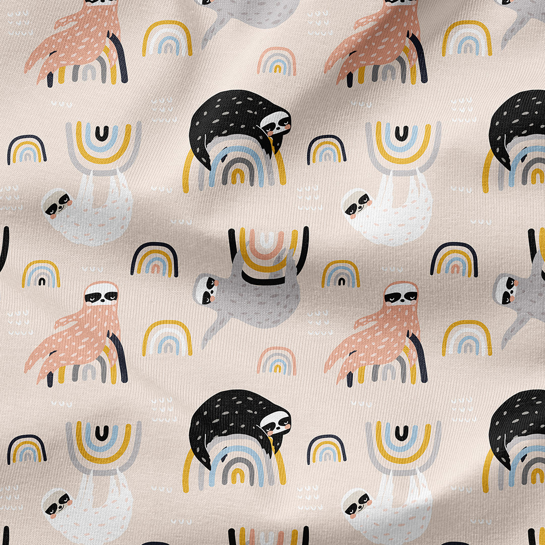 Rainbow Sloths design fabric for Outdoor Cushions, Dressmaking, Crafts ...