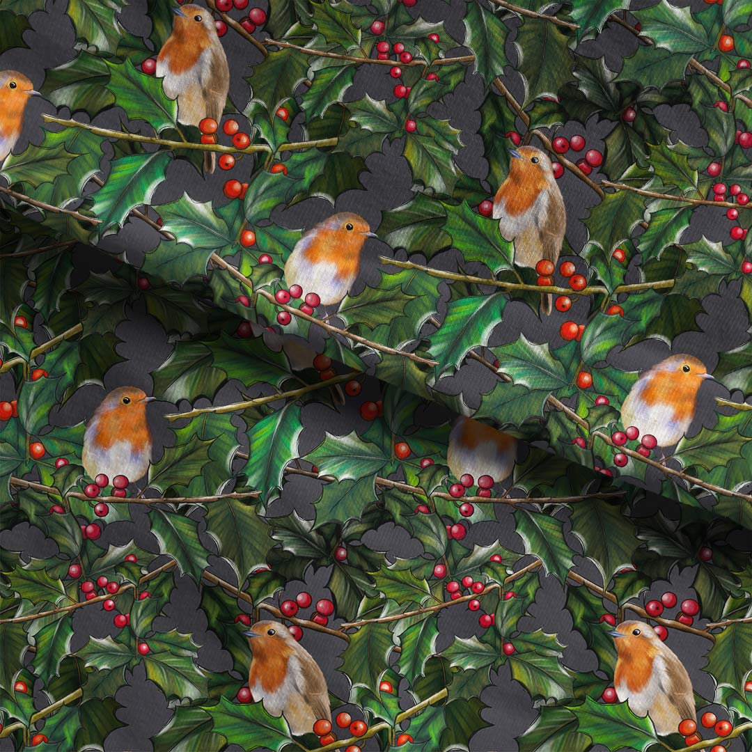 Winter Robins fabric for quilting, crafts, cushions, home decor fabric ...