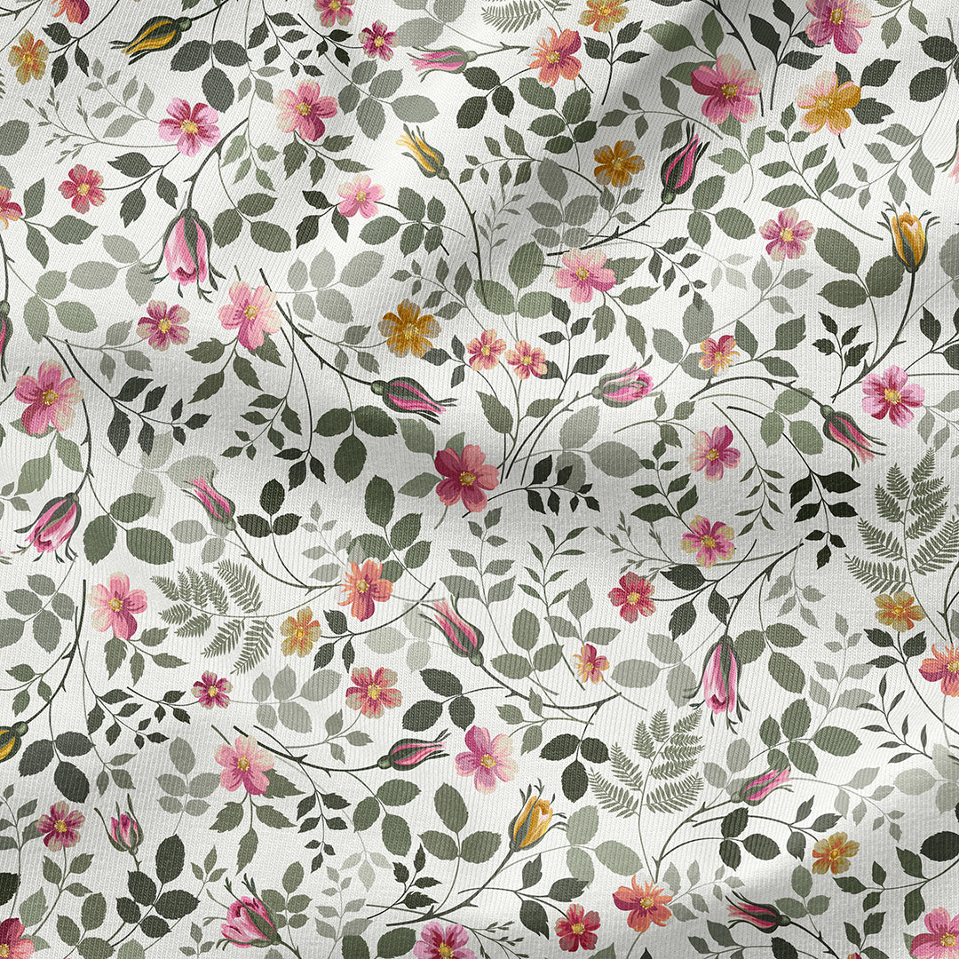 Rose Garden White print fabric for Garden, Dressmaking, Crafts – Custom ...