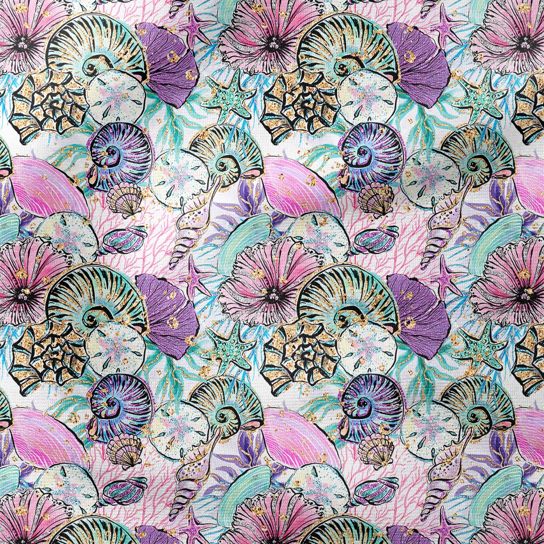 Seashells summer fabric for Swimwear, Outdoor Cushions, Dressmaking ...