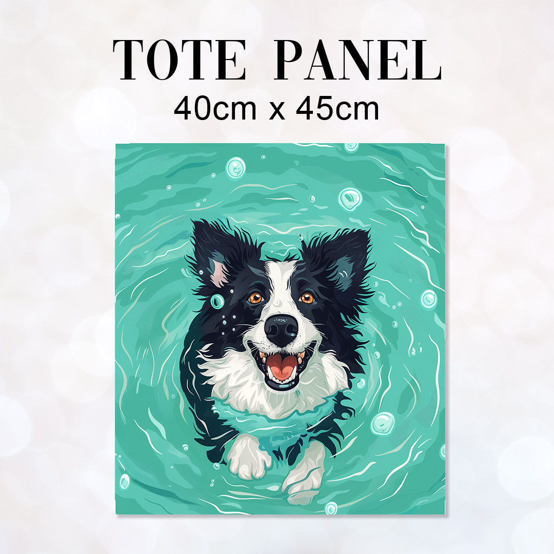 Swimming Border Collie Dog Fabric Panel for sewing Tote Bags – Custom ...
