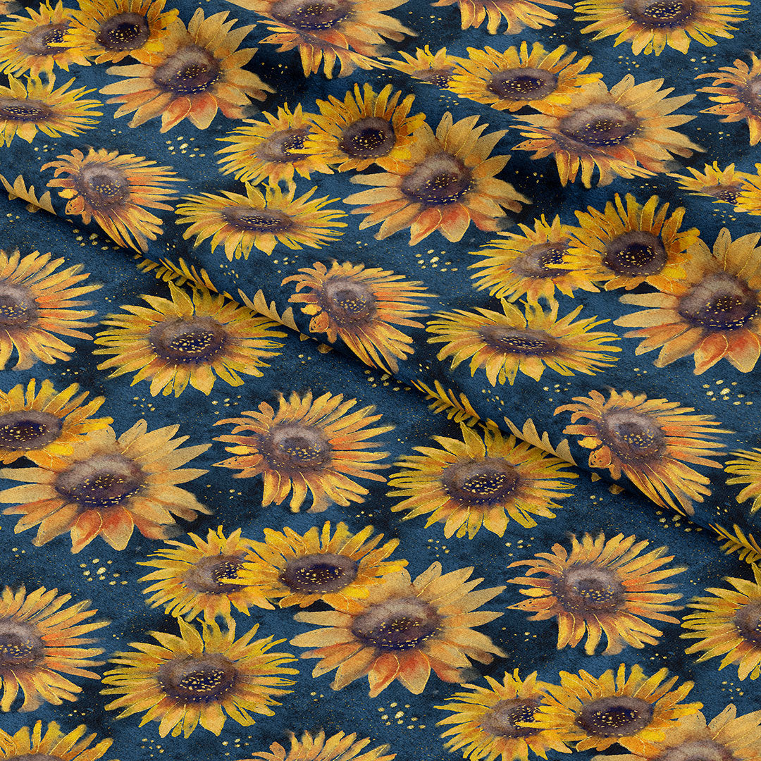 Sunflowers embroidery effect Fabric for Outdoor Cushions and Crafts ...