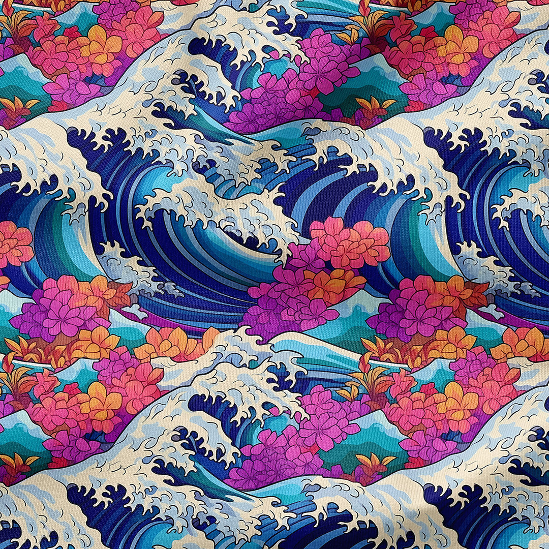 Colourful Wave Abstract print fabric for Garden, Dressmaking, Crafts ...
