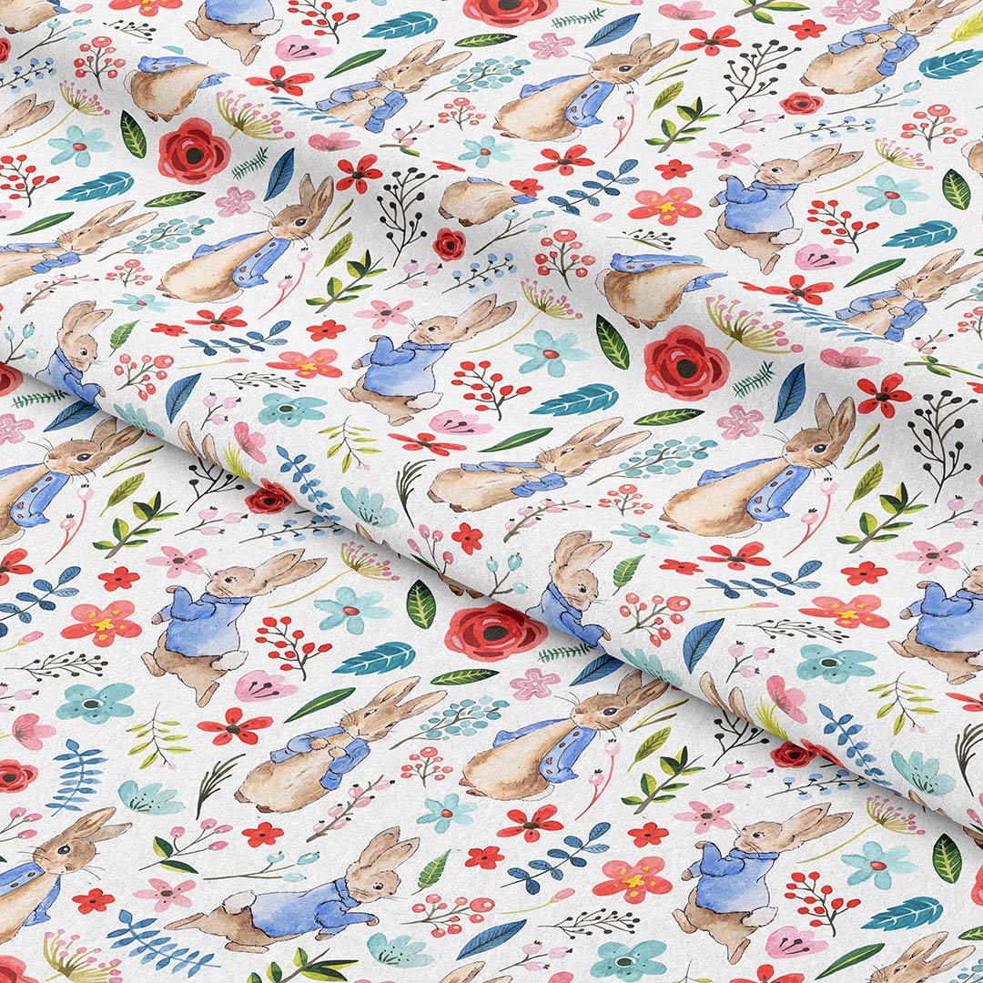 Stunning Floral Bunny fabric for Sewing Clothes, Crafts, Outdoor ...