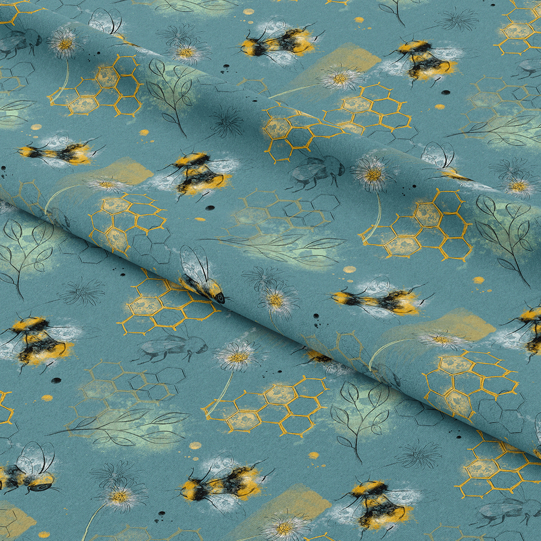 Teal Bees Fabric – Custom Fabrics UK