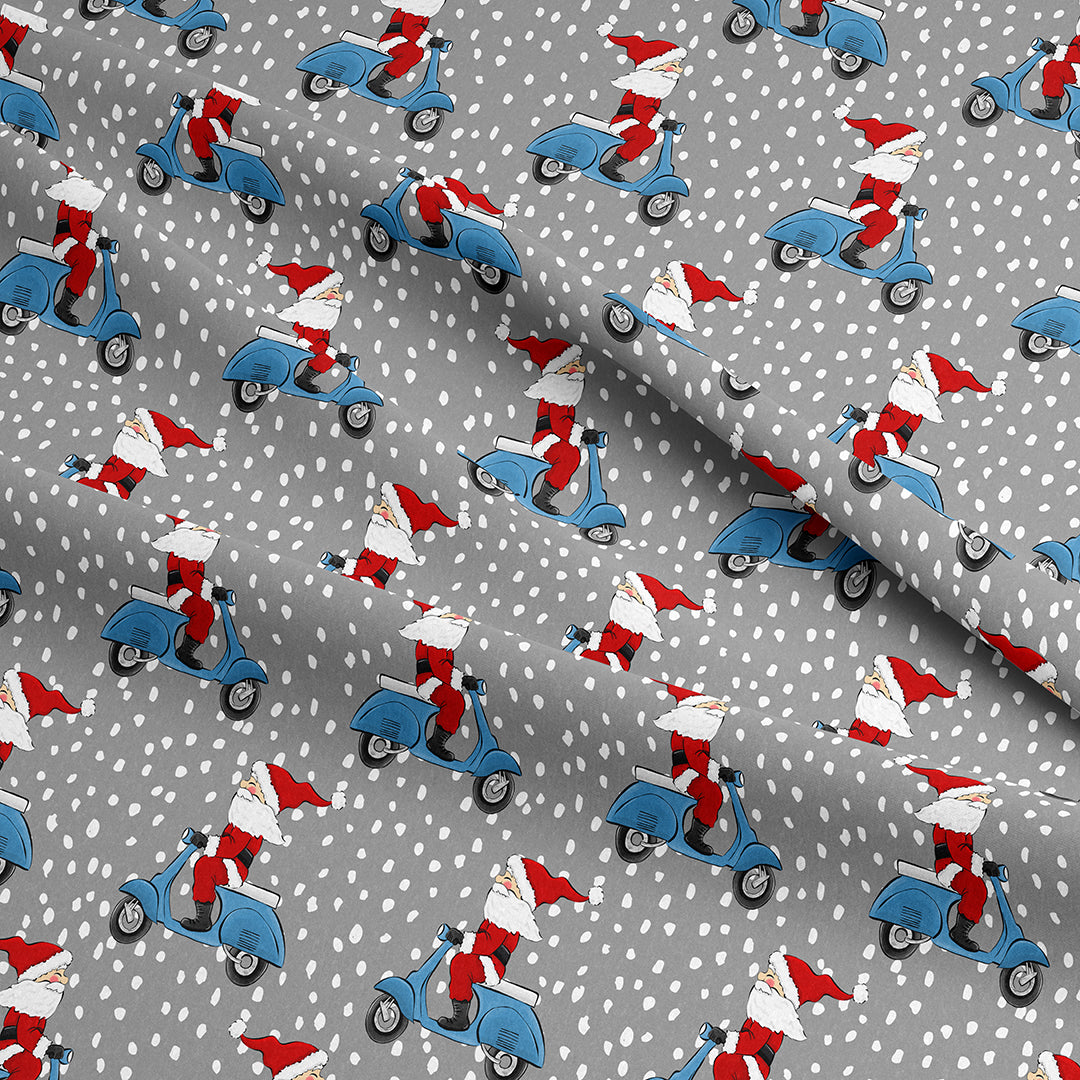 Santa on Scooter Christmas Fabric for crafts and jumpers – Custom ...